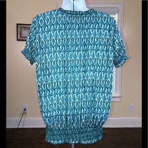Tops | New Teal Gem Turquoise White Printed Womens Top | Poshmark